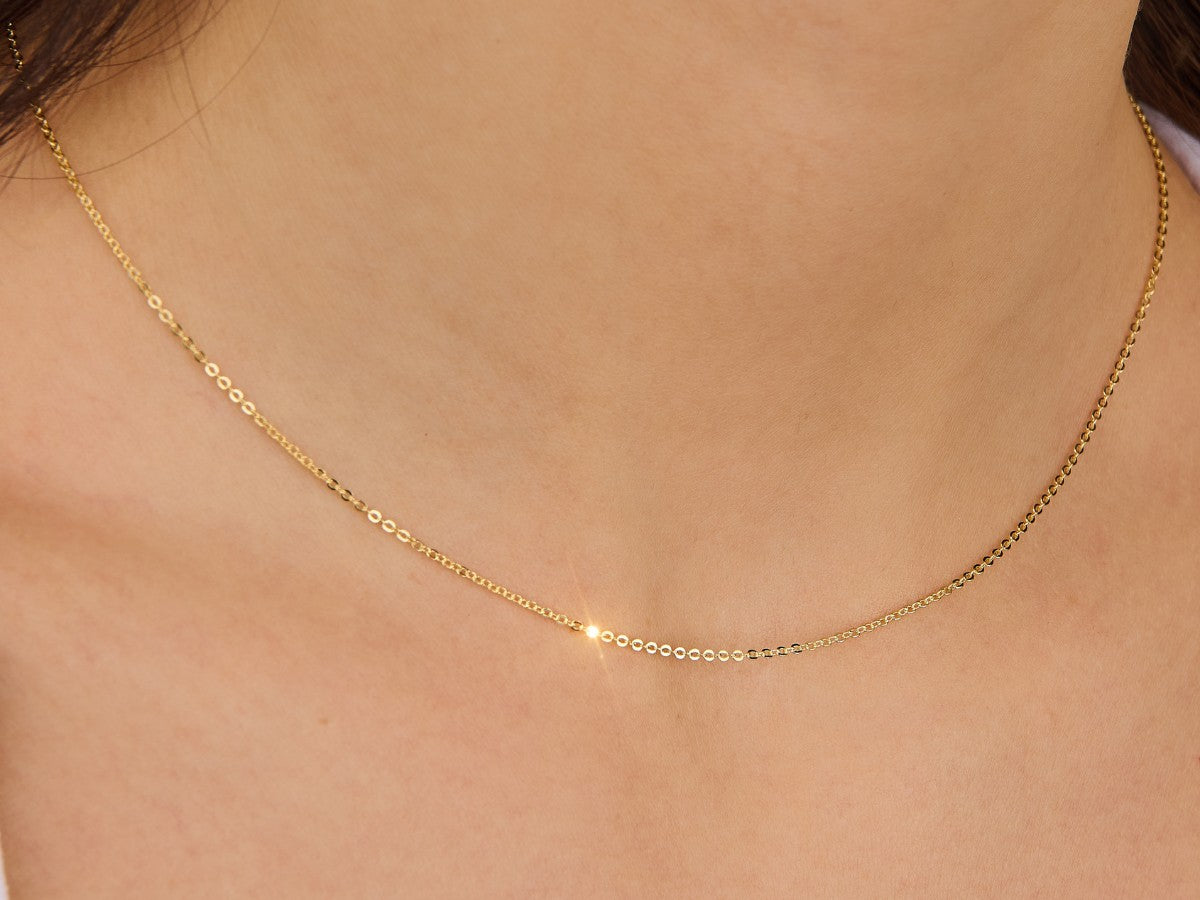 14K Gold Flat Cable Chain Necklace | 18 inch Solid Gold Chain – Little ...