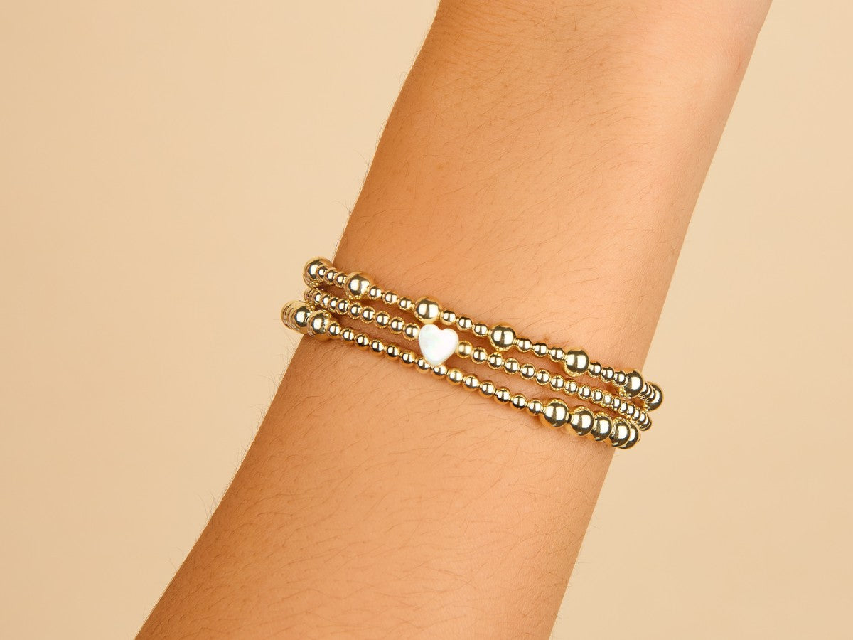 3mm Heart Bead Bracelet Set in 14k Gold Filled | Little Sky Stone
