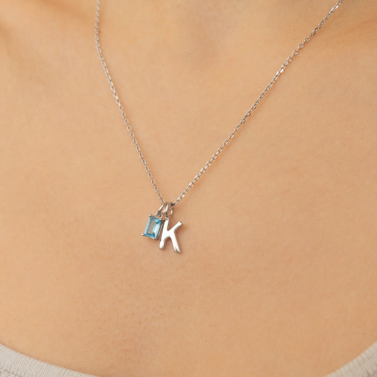Initial Necklace with Birthstone | Custom Silver Necklace – Little Sky ...