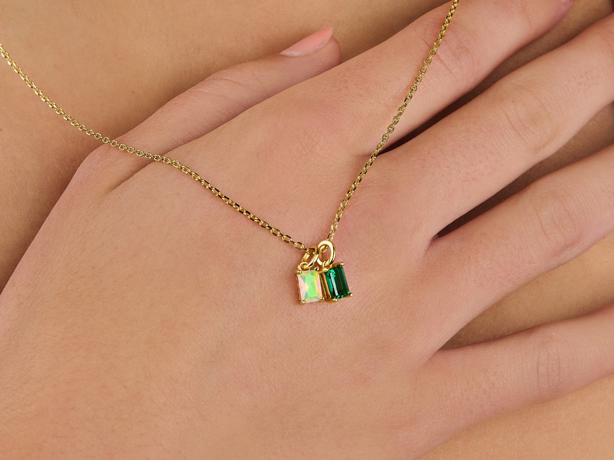 Birthstone Necklace for Mom | Two gemstone Necklace – Little Sky Stone